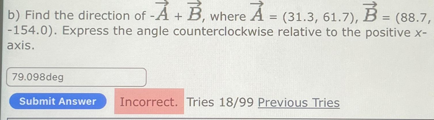 Solved b) ﻿Find the direction of -vec(A)+vec(B), ﻿where | Chegg.com