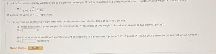 Solved Brzycki's formula is used by weight lifters to | Chegg.com