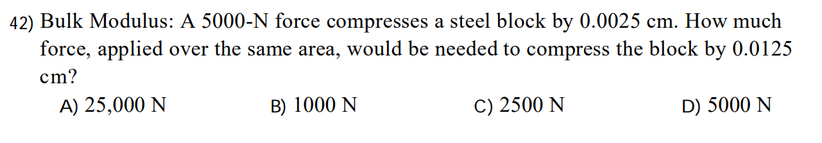 Solved Bulk Modulus: A 5000-N ﻿force compresses a steel | Chegg.com