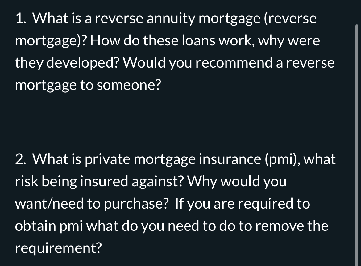 Solved What is a reverse annuity mortgage (reverse | Chegg.com