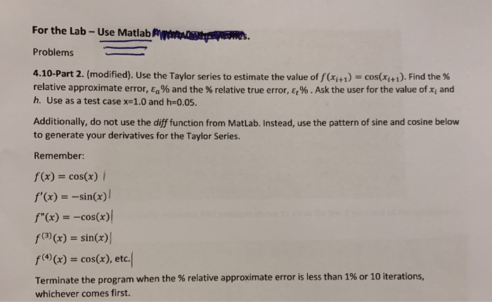 Solved For the Lab - Use Matlab Problems 4.10-Part 2. | Chegg.com