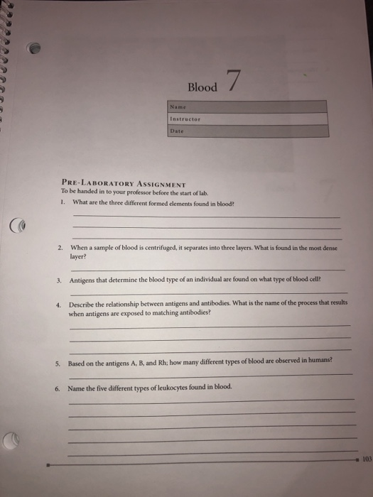 Solved 12 Blood PRE-LABORATORY ASSIGNMENT To be handed in to | Chegg.com