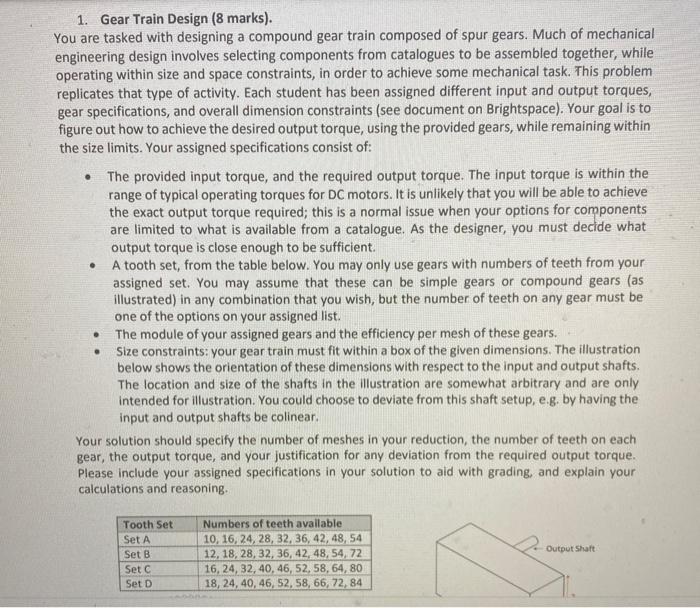 Solved tooth set Ainput torque:0.3368output torque: 34module | Chegg.com