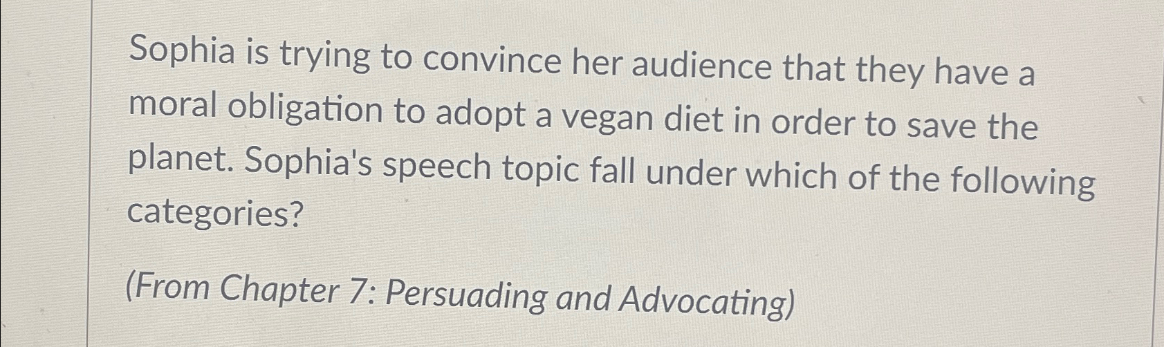 Solved Sophia is trying to convince her audience that they | Chegg.com