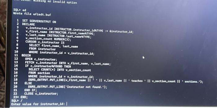Solved SQL> ed Wrote file afiedt,buf 4. Create a program | Chegg.com