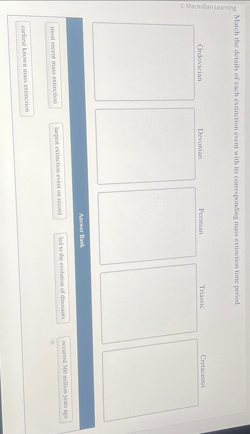 Solved on Match the details of each extinction event with | Chegg.com