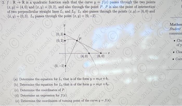 Solved f:R→R is a quadratic function such that the curve | Chegg.com