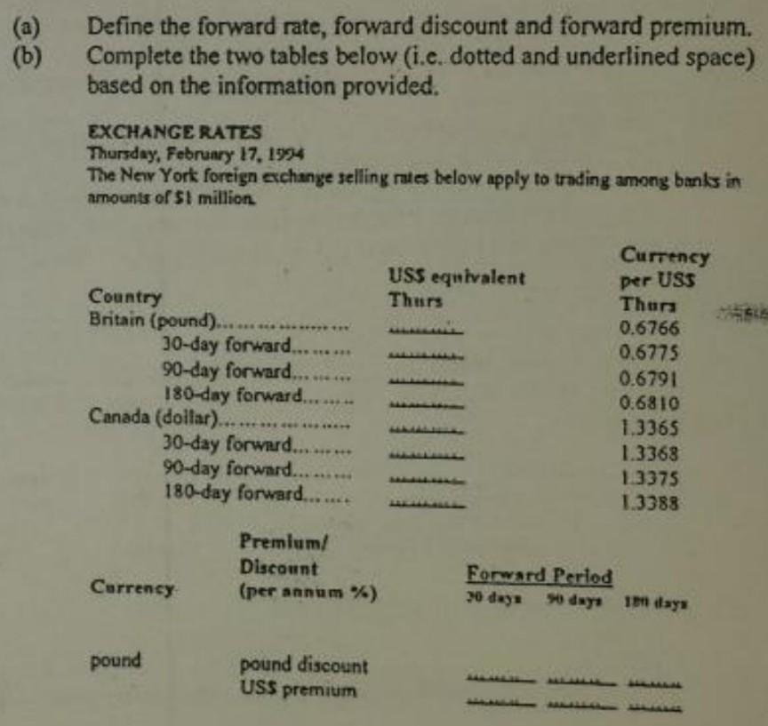 Solved Define the forward rate, forward discount and forward | Chegg.com