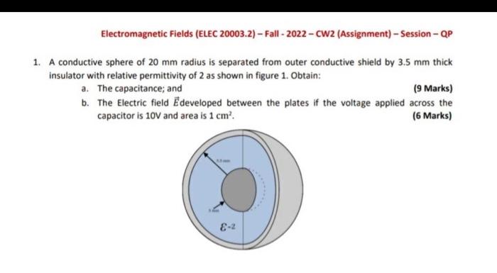 Solved 1. A conductive sphere of 20 mm radius is separated | Chegg.com