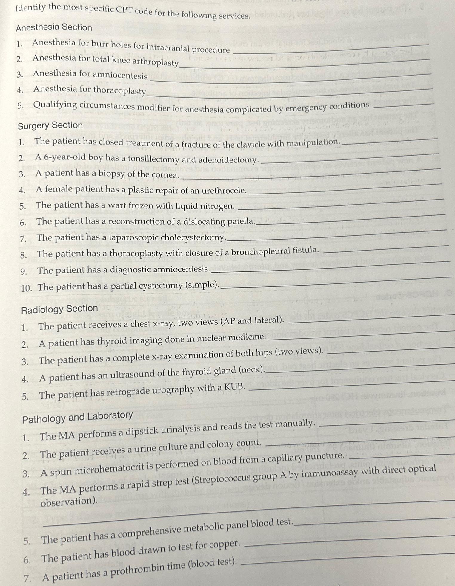 Solved Identify the most specific CPT code for the following | Chegg.com