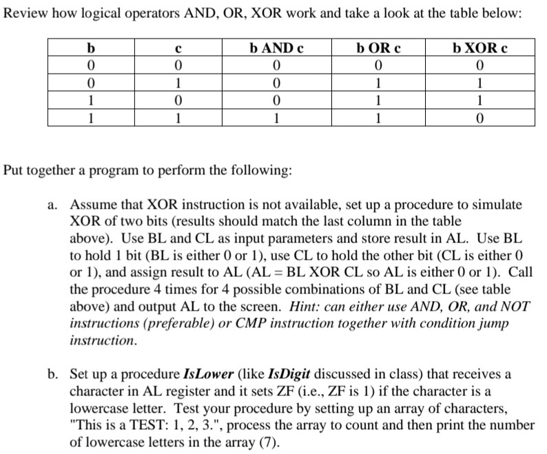 Solved Review how logical operators AND, OR, XOR work and | Chegg.com