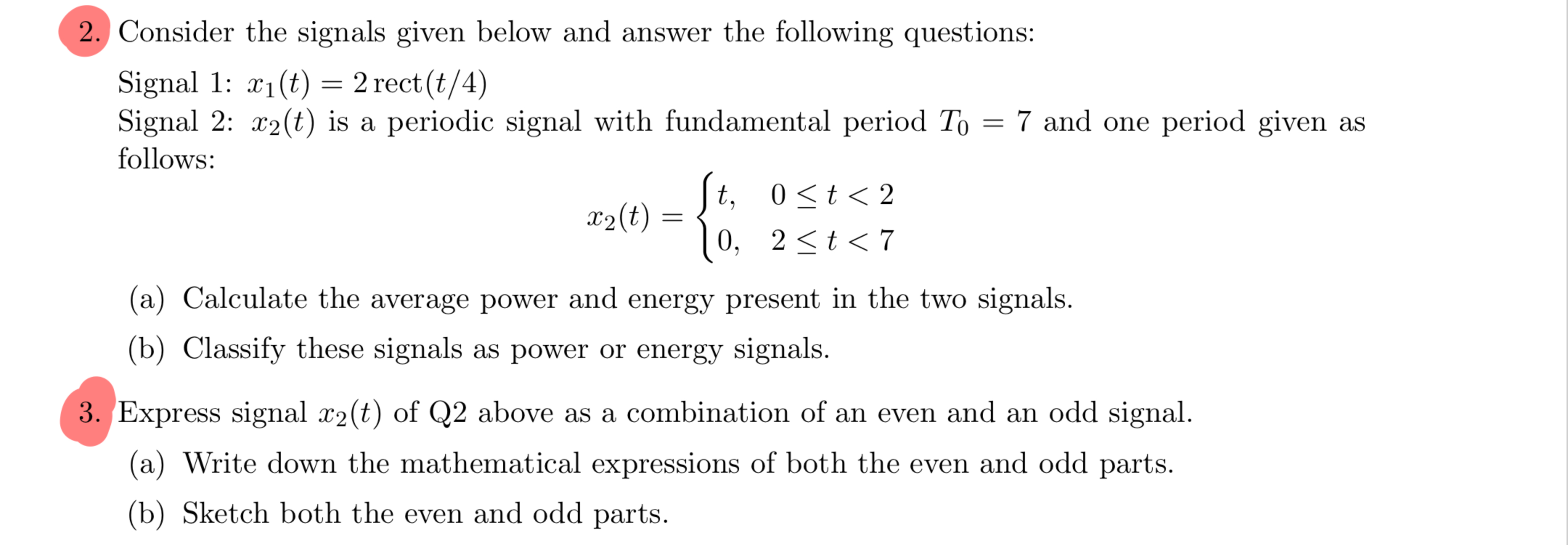 Solved Consider the signals given below and answer the | Chegg.com