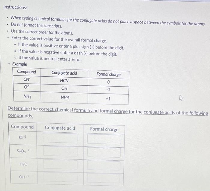 Solved Instructions: When typing chemical formulas for the | Chegg.com