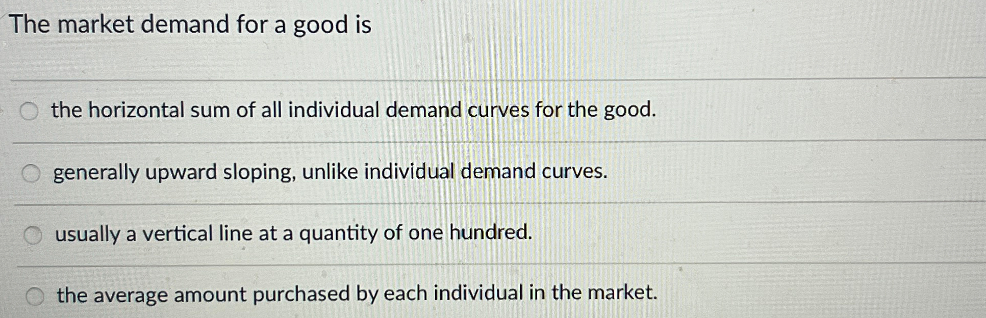 Solved The market demand for a good isthe horizontal sum of | Chegg.com