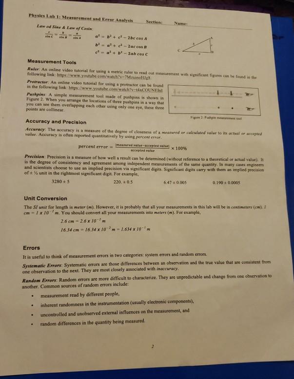 . Physics Lab 1: Measurement and Error Analysis | Chegg.com