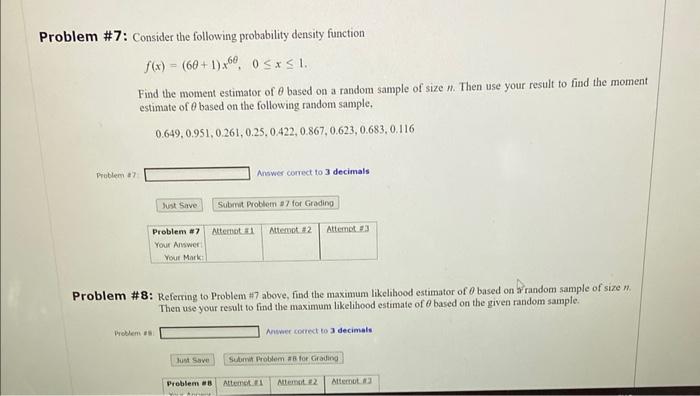 Solved Problem \#7: Consider the following probability | Chegg.com