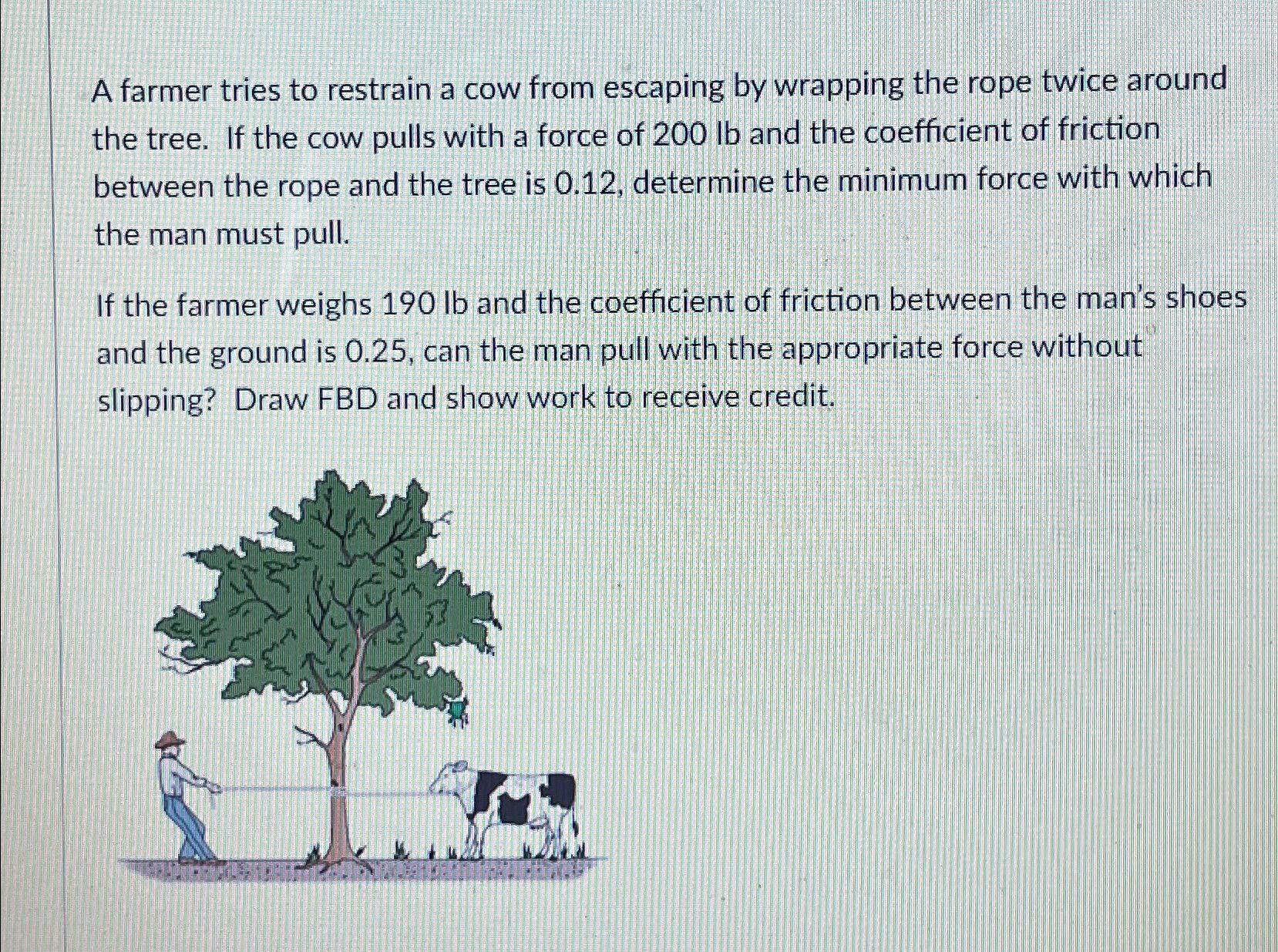 Solved A farmer tries to restrain a cow from escaping by | Chegg.com
