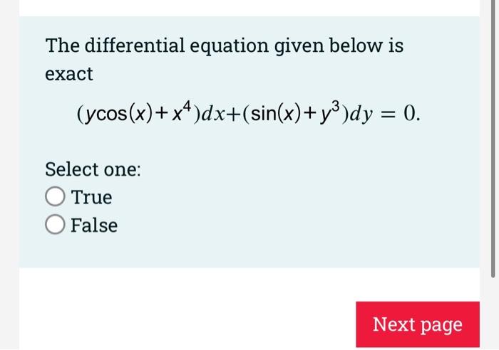 Solved The differential equation given below is exact | Chegg.com