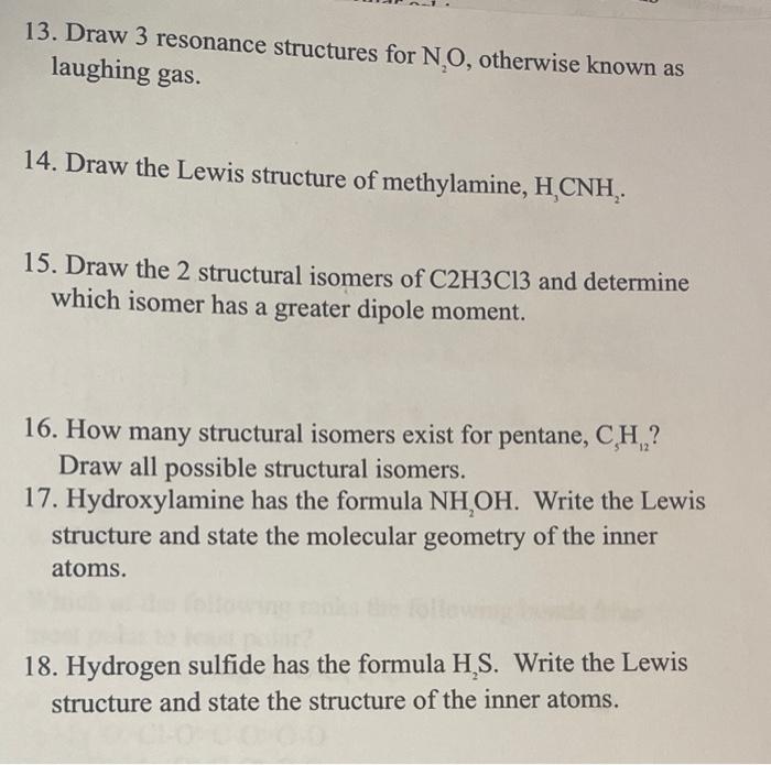 Solved 13. Draw 3 resonance structures for N2O, otherwise | Chegg.com