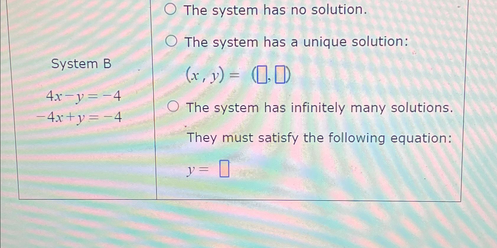 Solved The system has no solution.The system has a unique | Chegg.com
