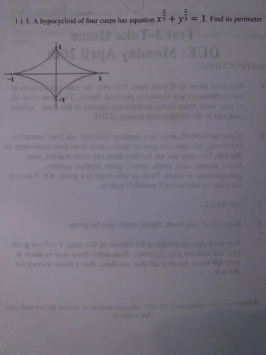 Solved 1.) 1. A hypocycloid of four cusps has equation X3 + | Chegg.com