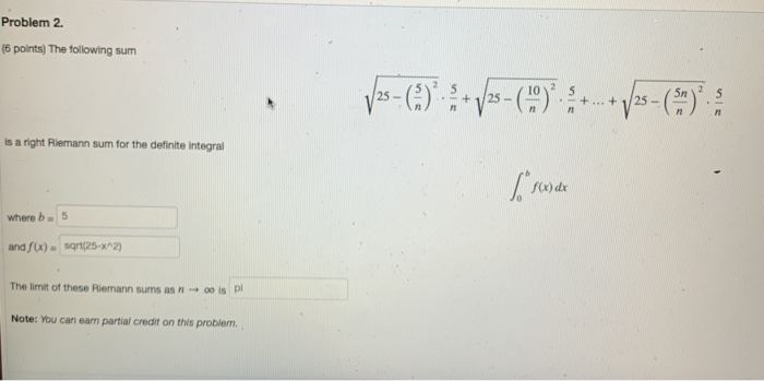 Solved the following sum is a right riemann sum for the | Chegg.com
