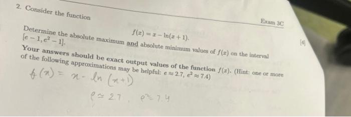 Solved 2. Consider the function f(x)=x-ln(x+1). Determine | Chegg.com