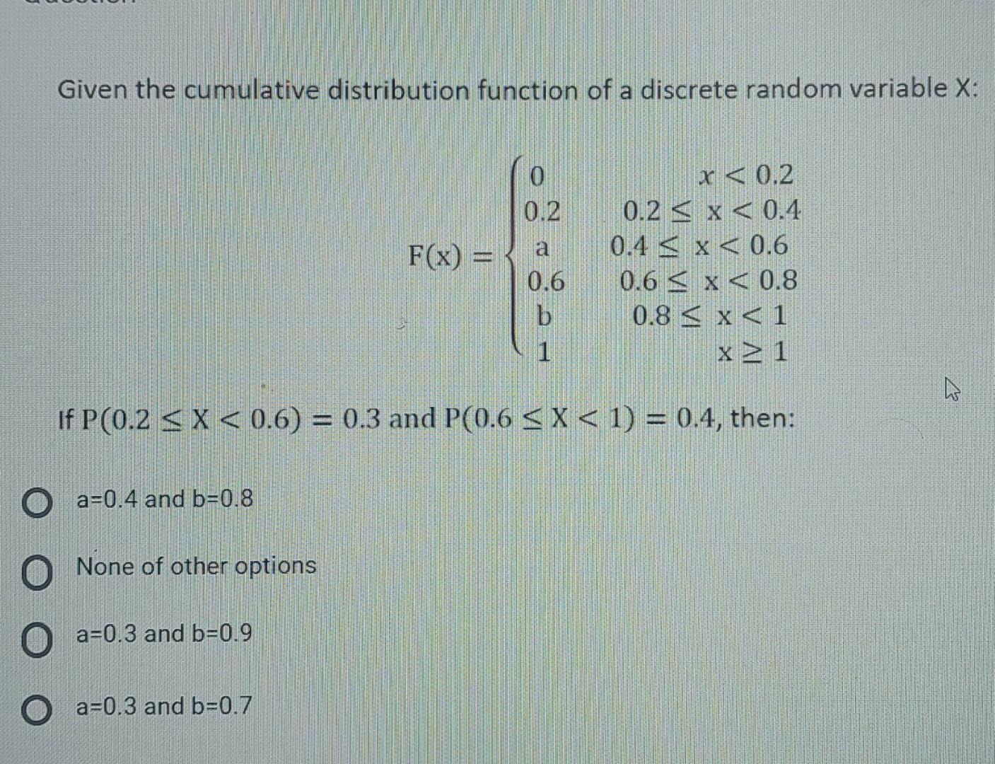 Solved Given the cumulative distribution function of a | Chegg.com