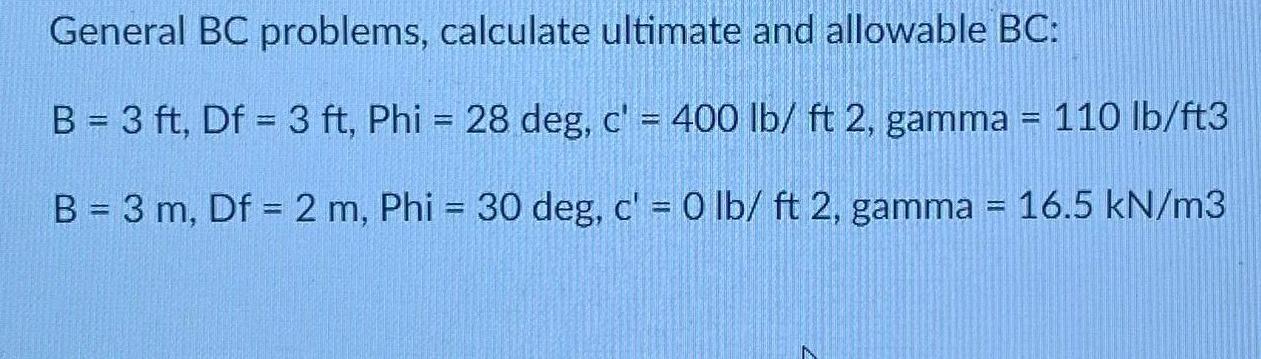 Solved General BC problems, calculate ultimate and allowable | Chegg.com