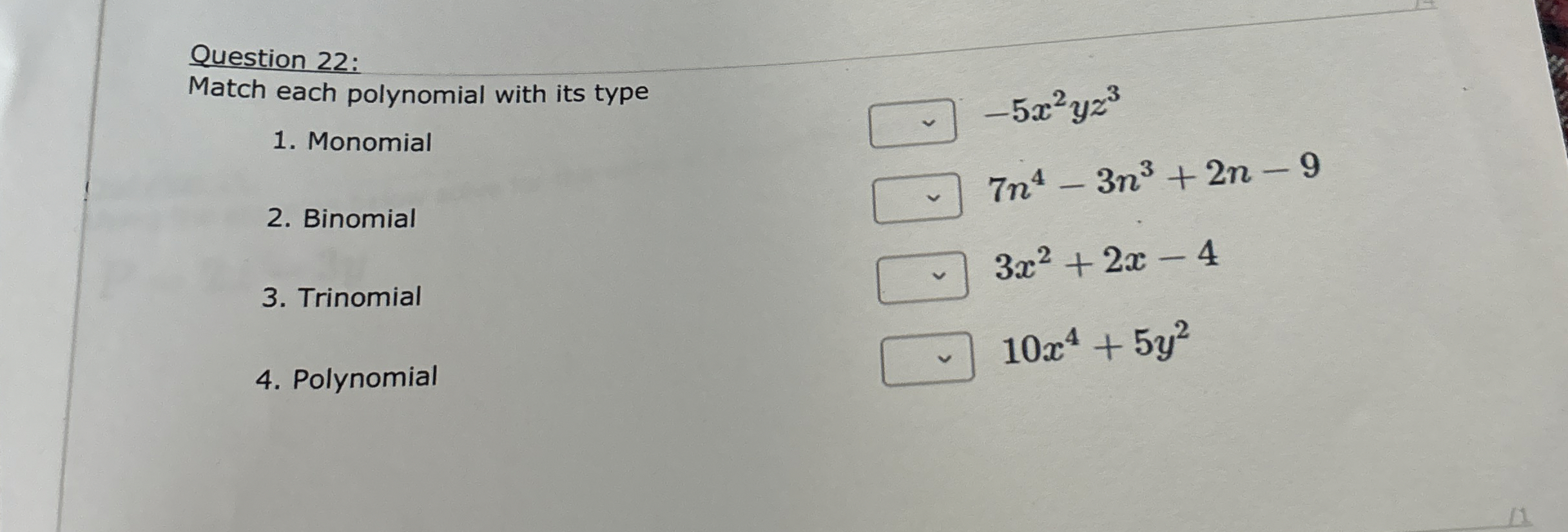 Solved Question 22:Match each polynomial with its | Chegg.com
