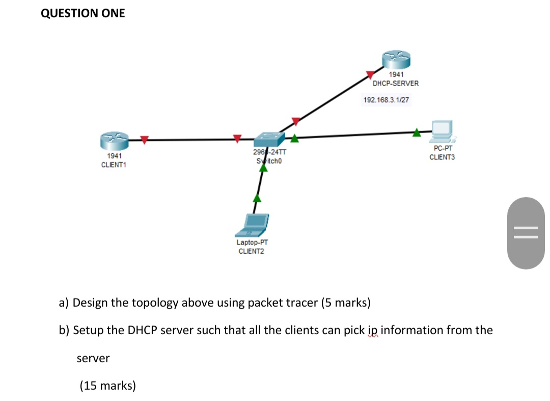 Solved QUESTION ONEa) ﻿Design the topology above using | Chegg.com