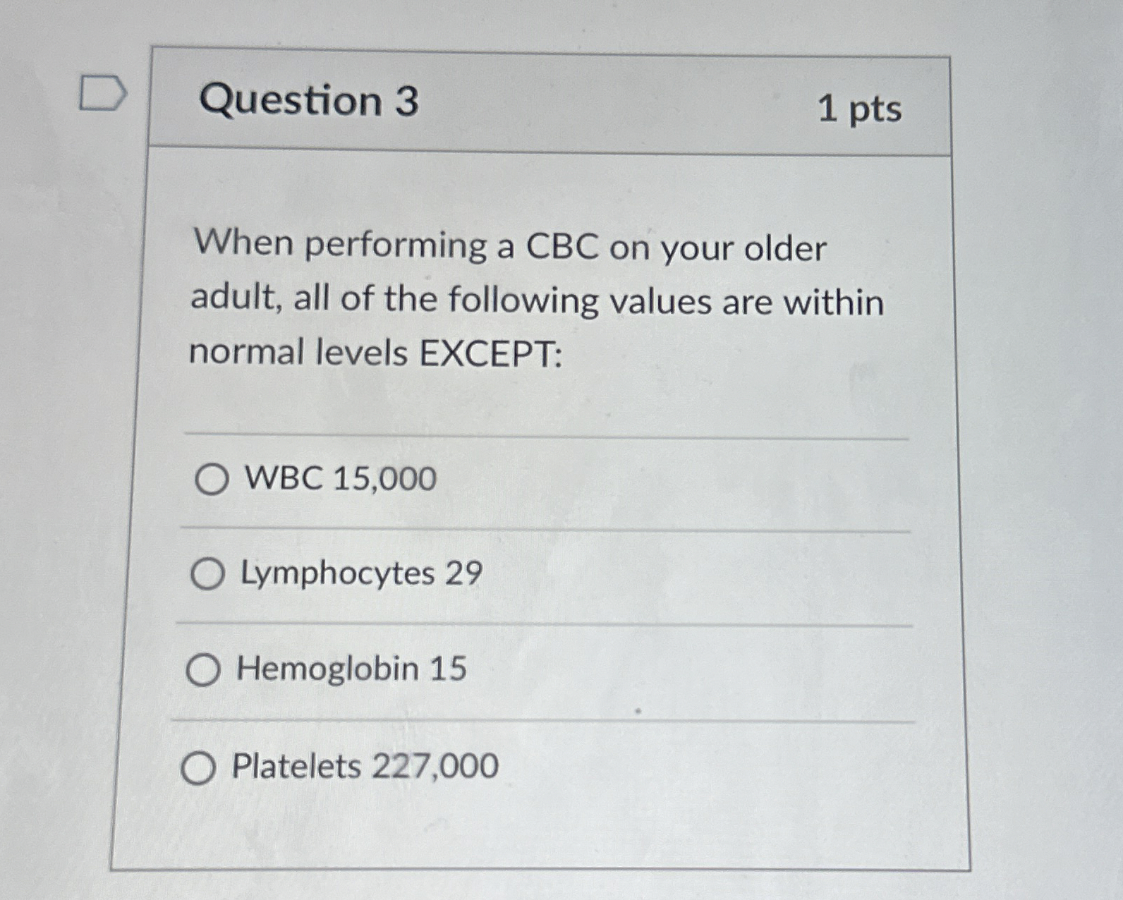 Solved Question 31 ﻿ptsWhen performing a CBC on your older | Chegg.com