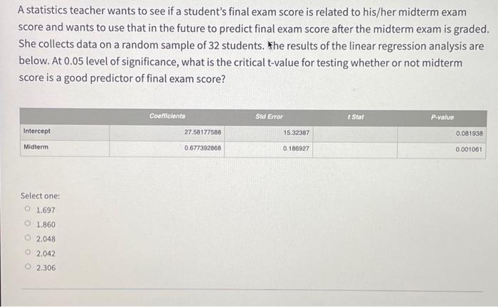 Solved A statistics teacher wants to see if a student's | Chegg.com Solved A statistics teacher wants to see if a student's | Chegg.com