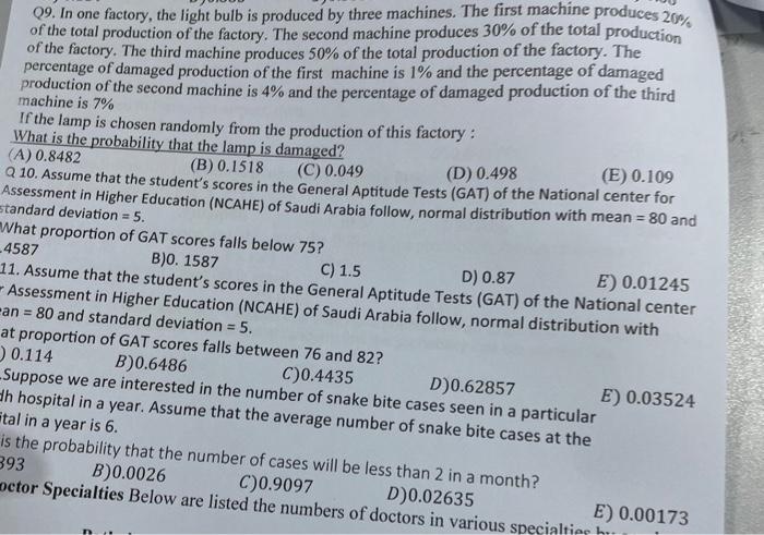 Solved 9. In one factory, the light bulb is produced by | Chegg.com