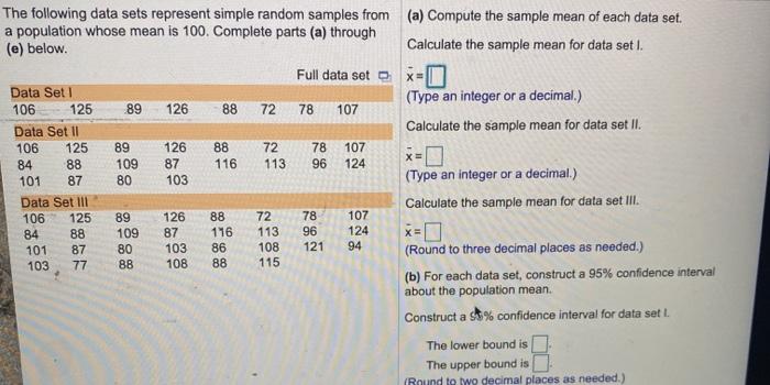 Solved The following data sets represent simple random | Chegg.com
