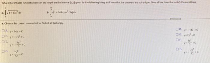 Solved What differentiable functions have an arc length on | Chegg.com