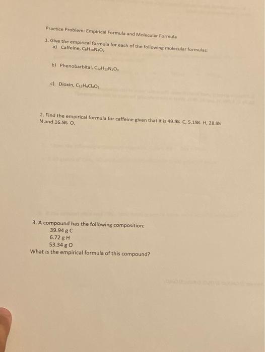 Solved Practice Problem: Empirical Formula and Molecular | Chegg.com