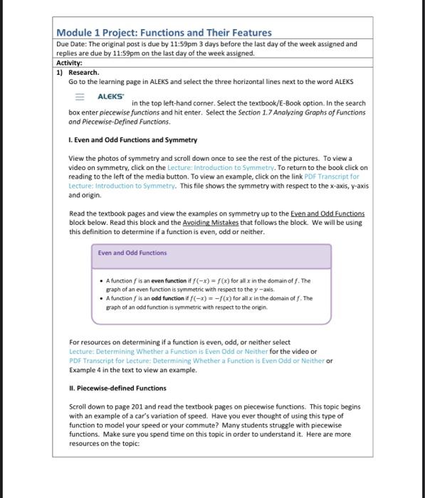 Module 1 Project: Functions and Their Features ue | Chegg.com