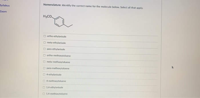Solved Syllabus Nomenclature: Identify the correct name for | Chegg.com