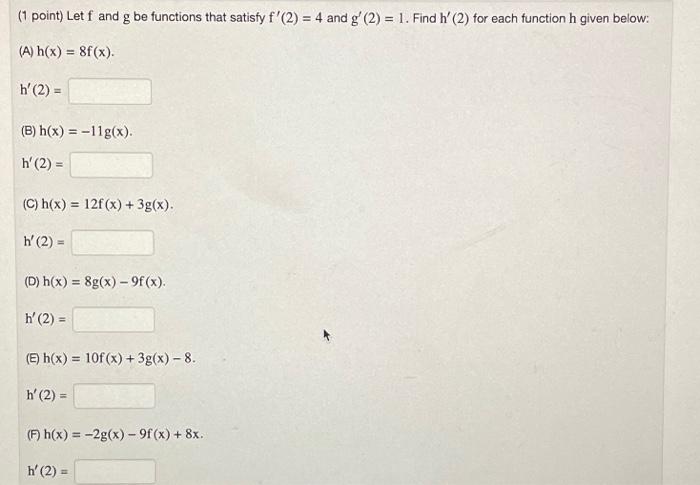 Solved (1 point) Let f and g be functions that satisfy | Chegg.com
