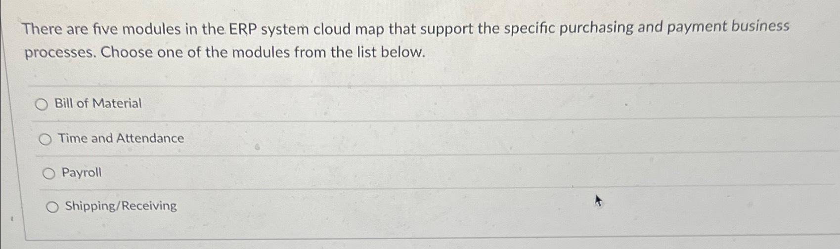 Solved There are five modules in the ERP system cloud map | Chegg.com