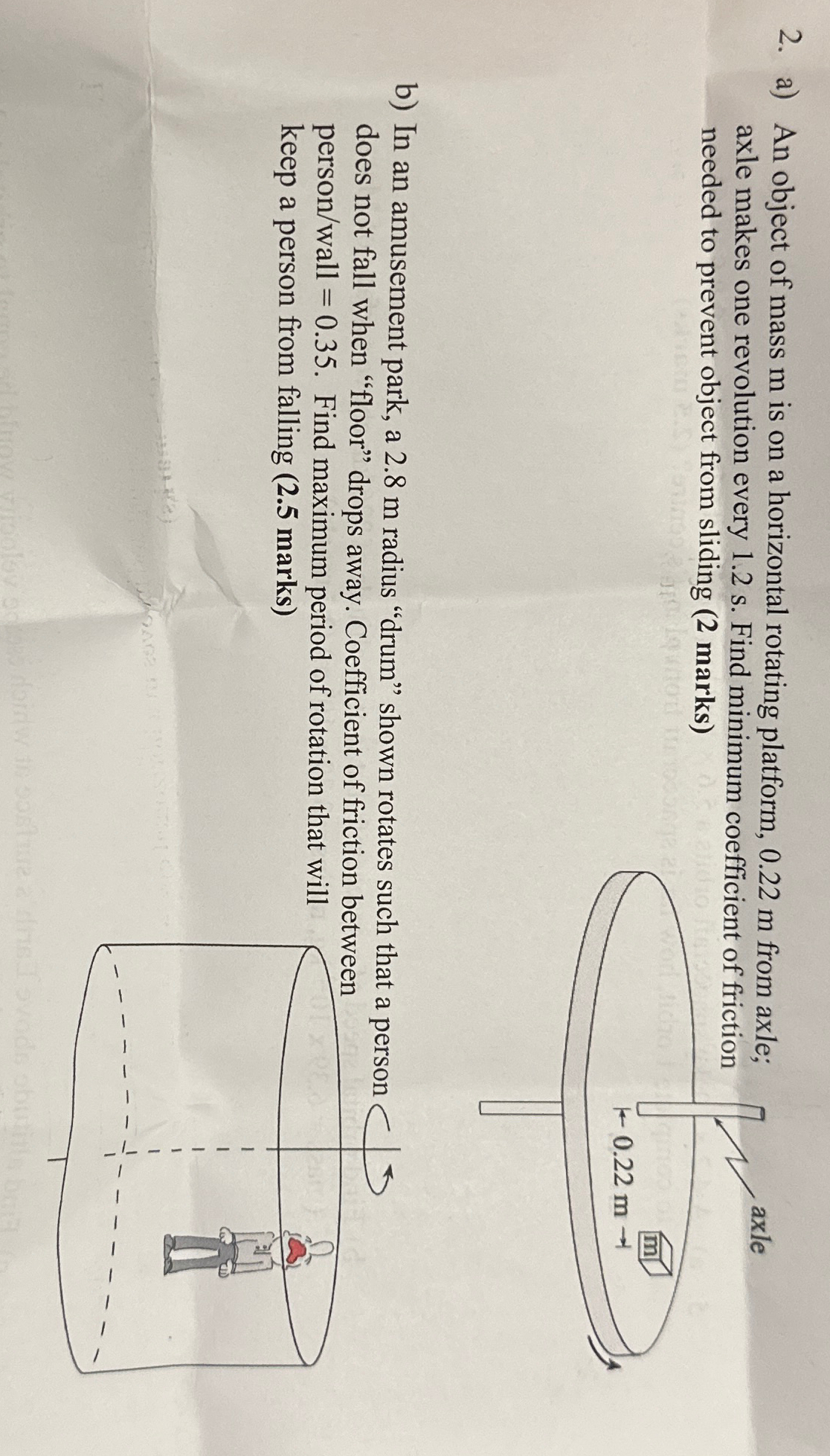 Solved a) ﻿An object of mass m ﻿is on a horizontal rotating | Chegg.com