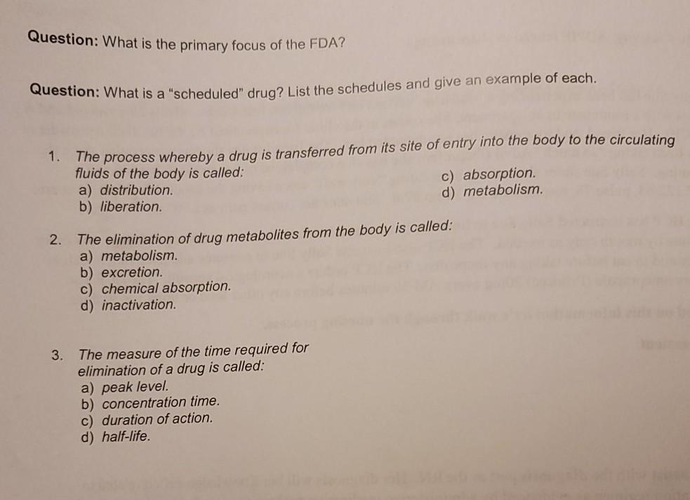 Solved Question: What is the primary focus of the FDA? | Chegg.com