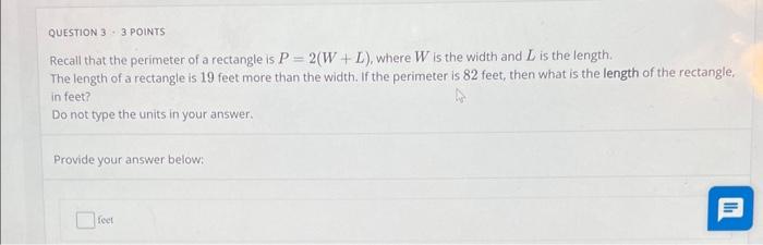 Solved Recall that the perimeter of a rectangle is P=2(W+L), | Chegg.com