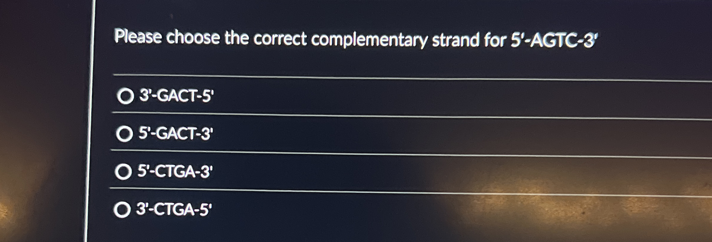 Solved Please choose the correct complementary strand for | Chegg.com