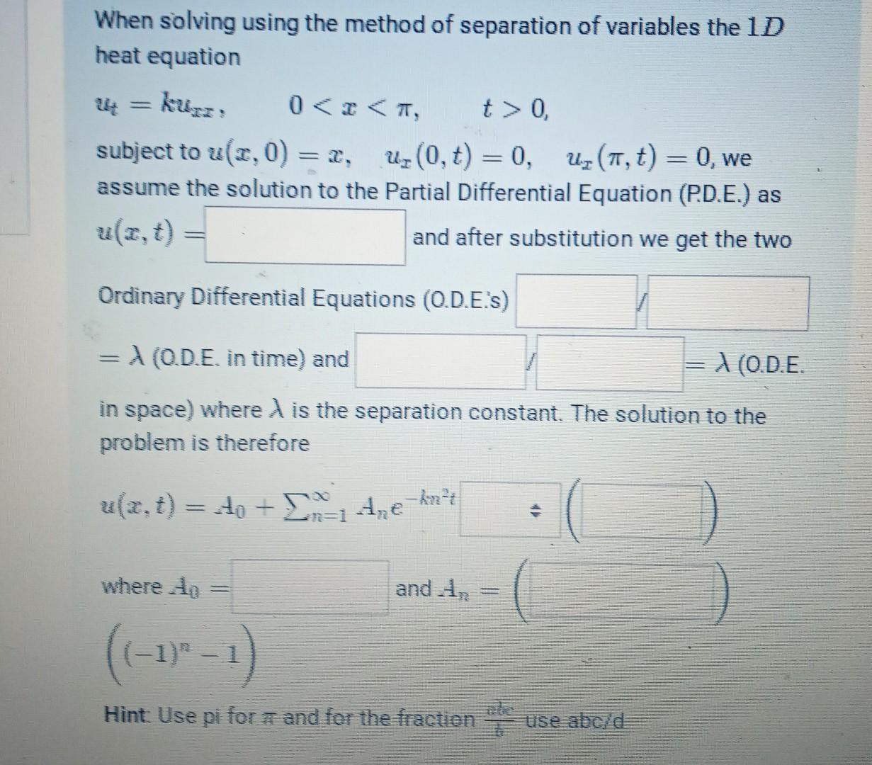 Solved When solving using the method of separation of | Chegg.com