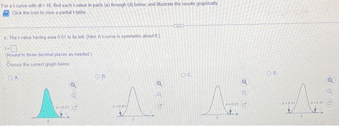 Solved For a t-curve with df =16, find each t-value in parts | Chegg.com