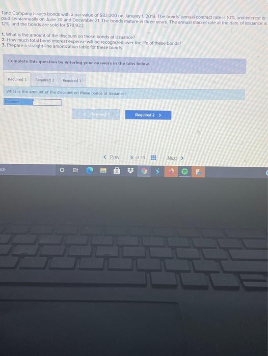 Solved Tano Company Issues Bonds With A Par Value Of 83 000 Chegg