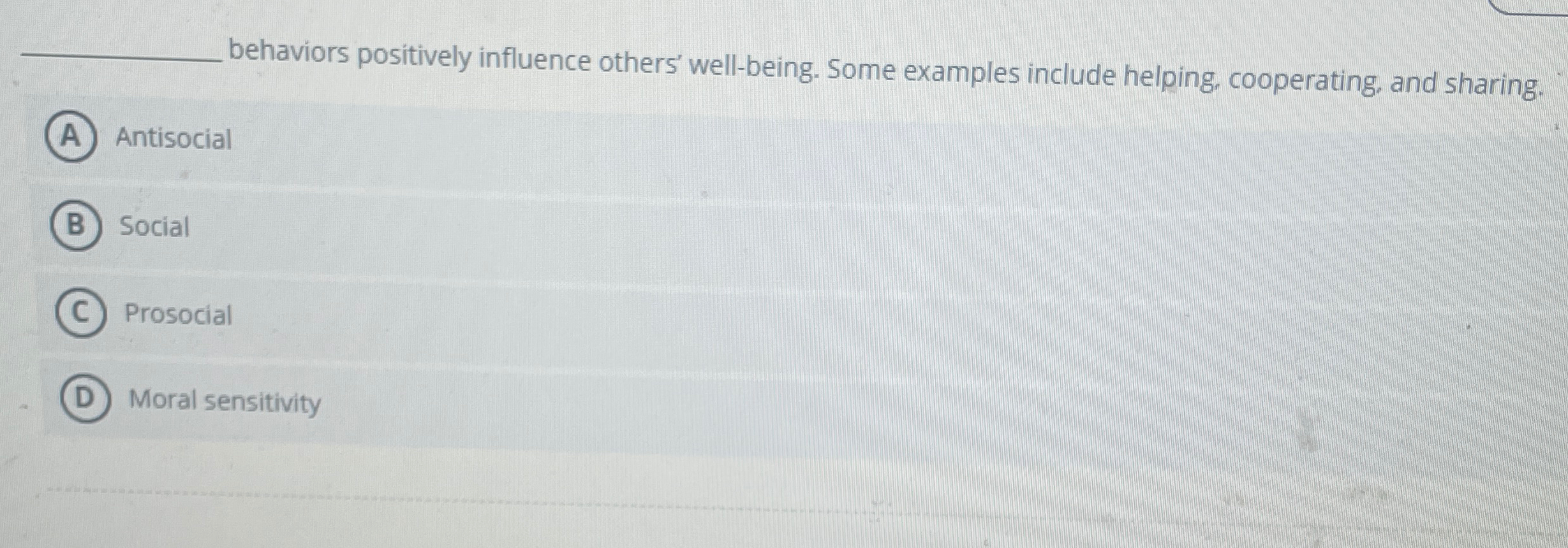 Solved ﻿behaviors positively influence others' well-being. | Chegg.com