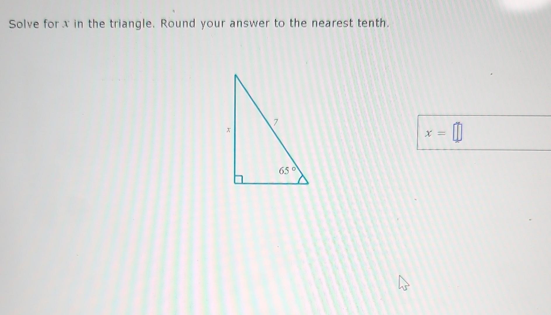 Solved Solve for x in the triangle. Round your answer to the | Chegg.com